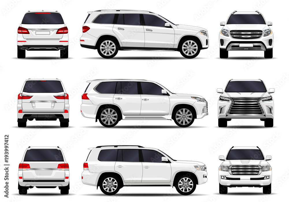 realistic SUV cars set. front view; side view; back view. Stock Vector ...