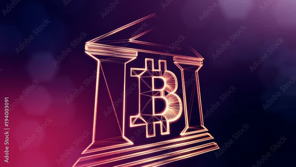 Sign of bitcoin logo inside the bank building. Financial background ...