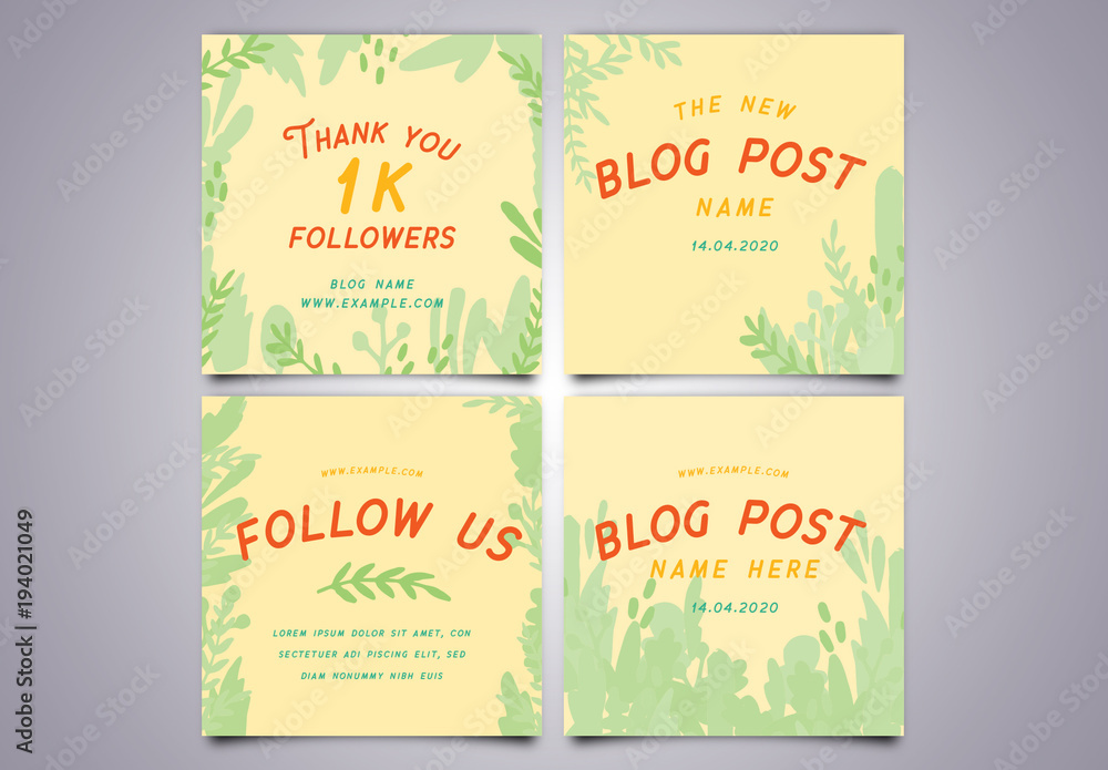 Leaf Border Social Media Posts Layout Set 1 Stock Template | Adobe Stock