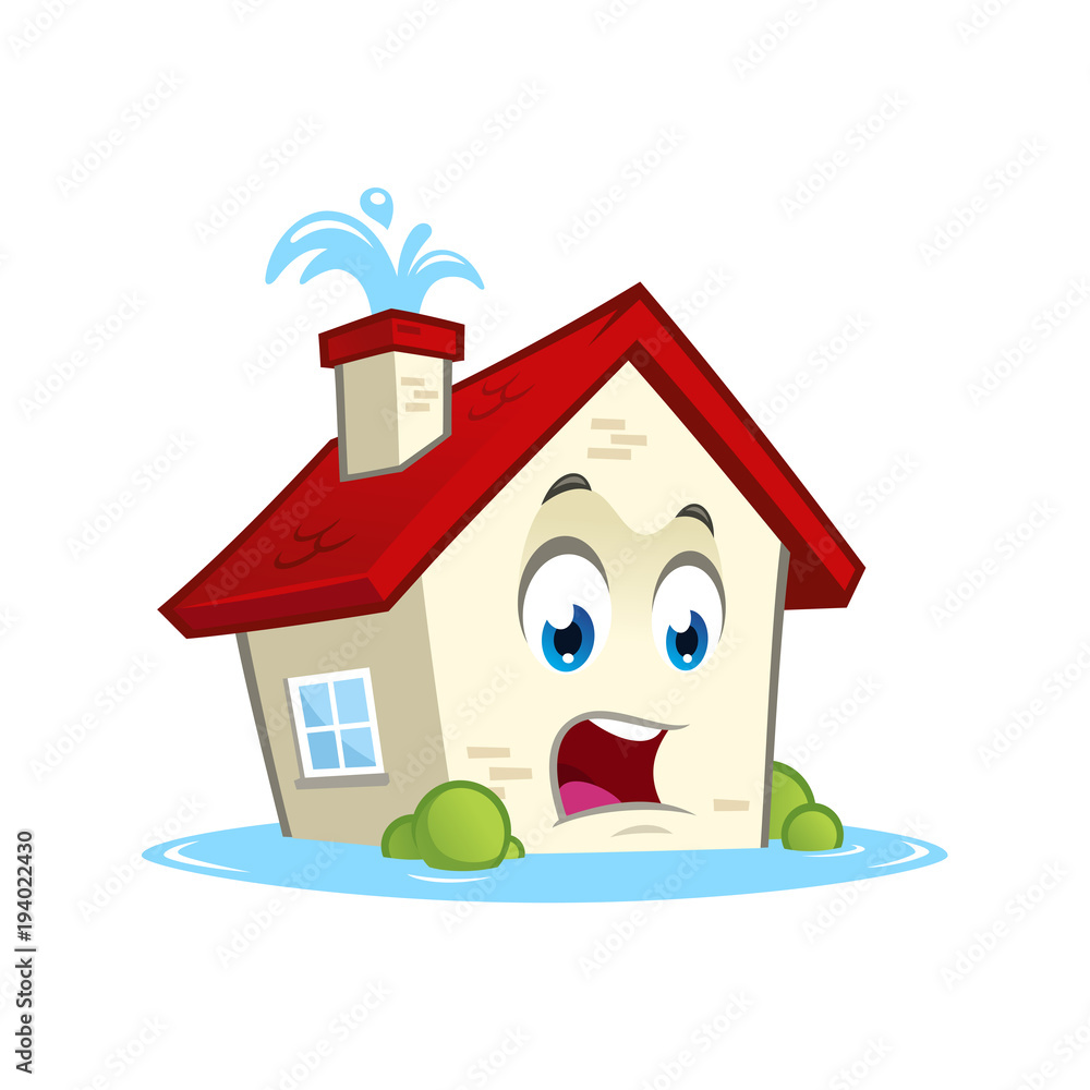 Funny house character with water leaks, cartoon style Stock Vector ...
