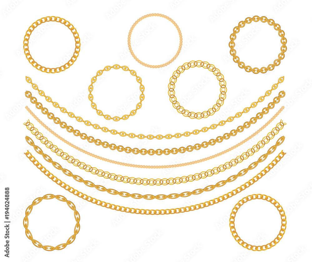 Gold Chain Jewelry on White Background. Vector Illustration Stock ...