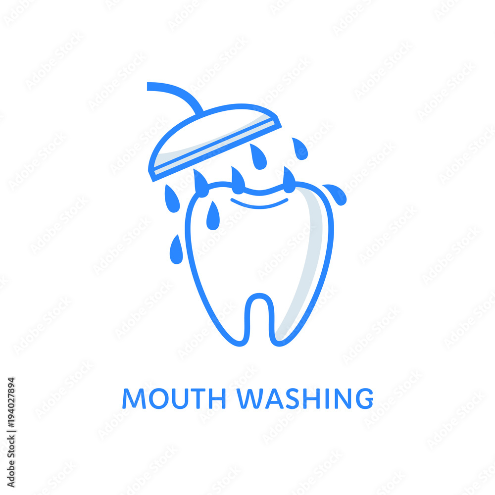 Dental icons. Mouth washing symbol isolated on white. Tooth takes a ...