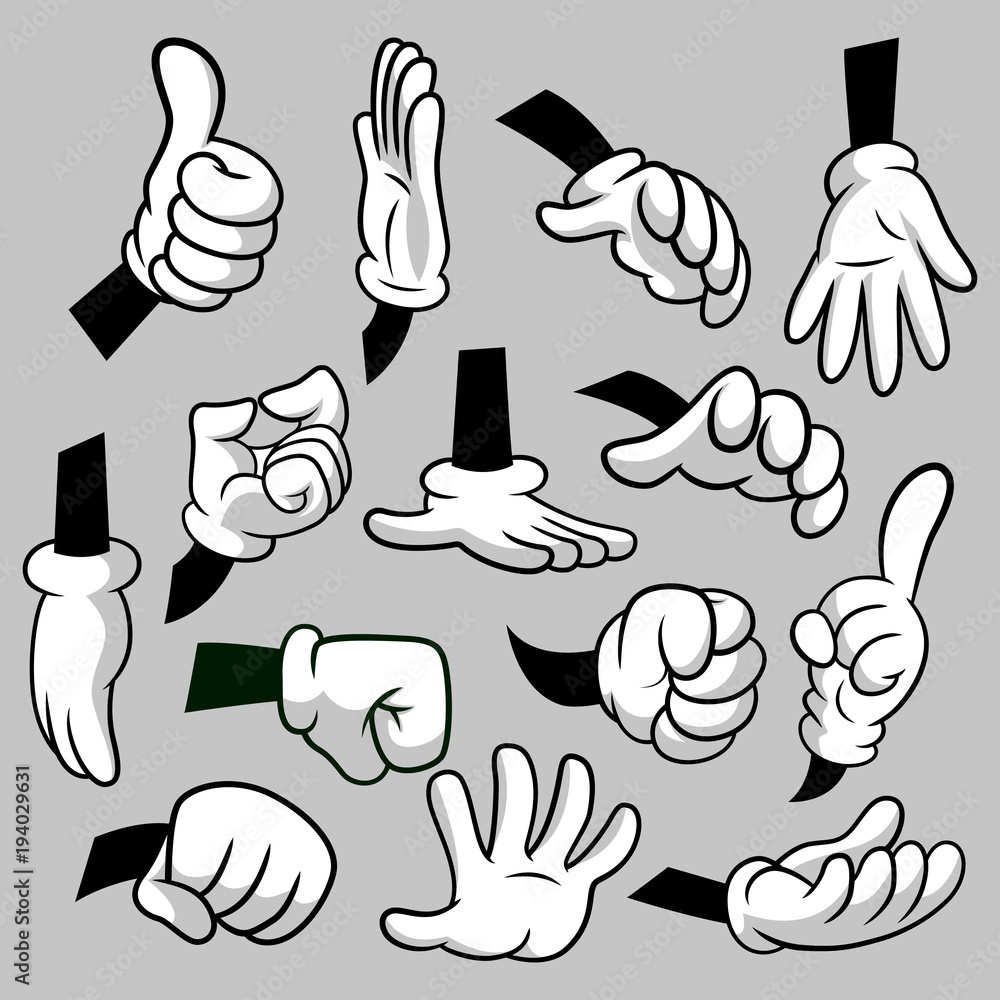 Cartoon hands with gloves icon set isolated. Vector clipart - parts of ...
