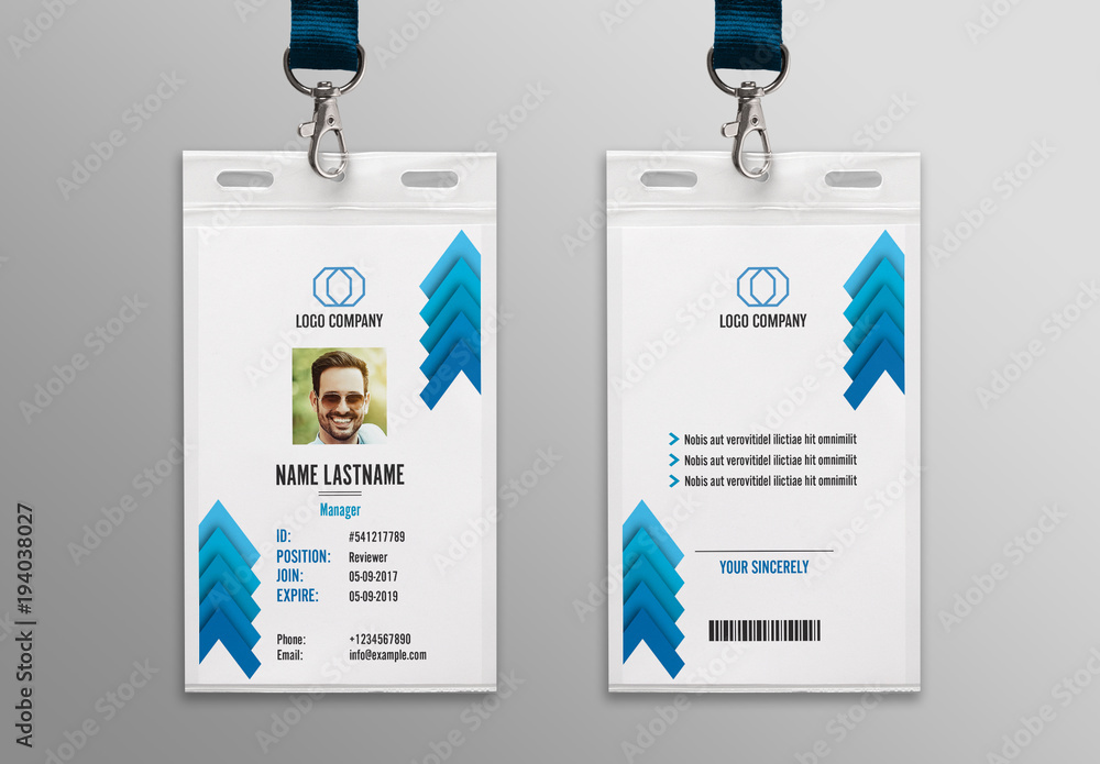 Blue Chevron ID Card Layout 1 Stock Template | Adobe Stock