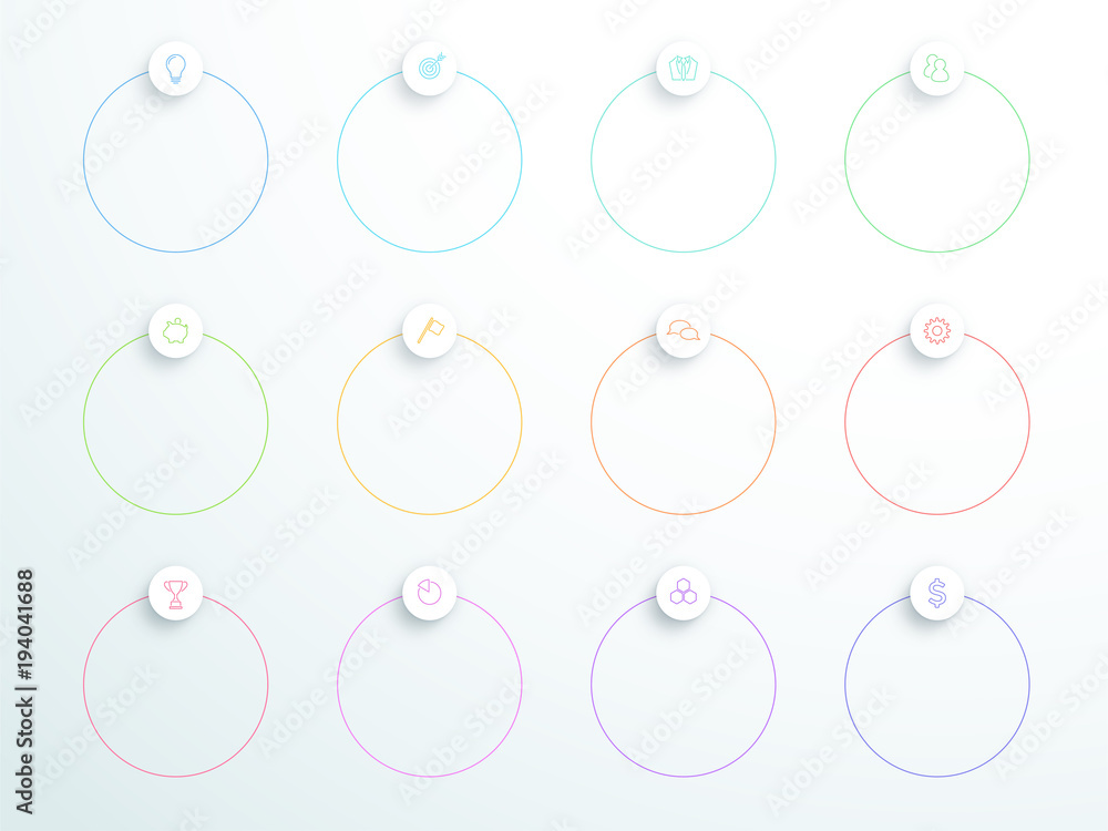 Vector Outlined 3d Circle Text Boxes With Modern Icons Stock Vector ...