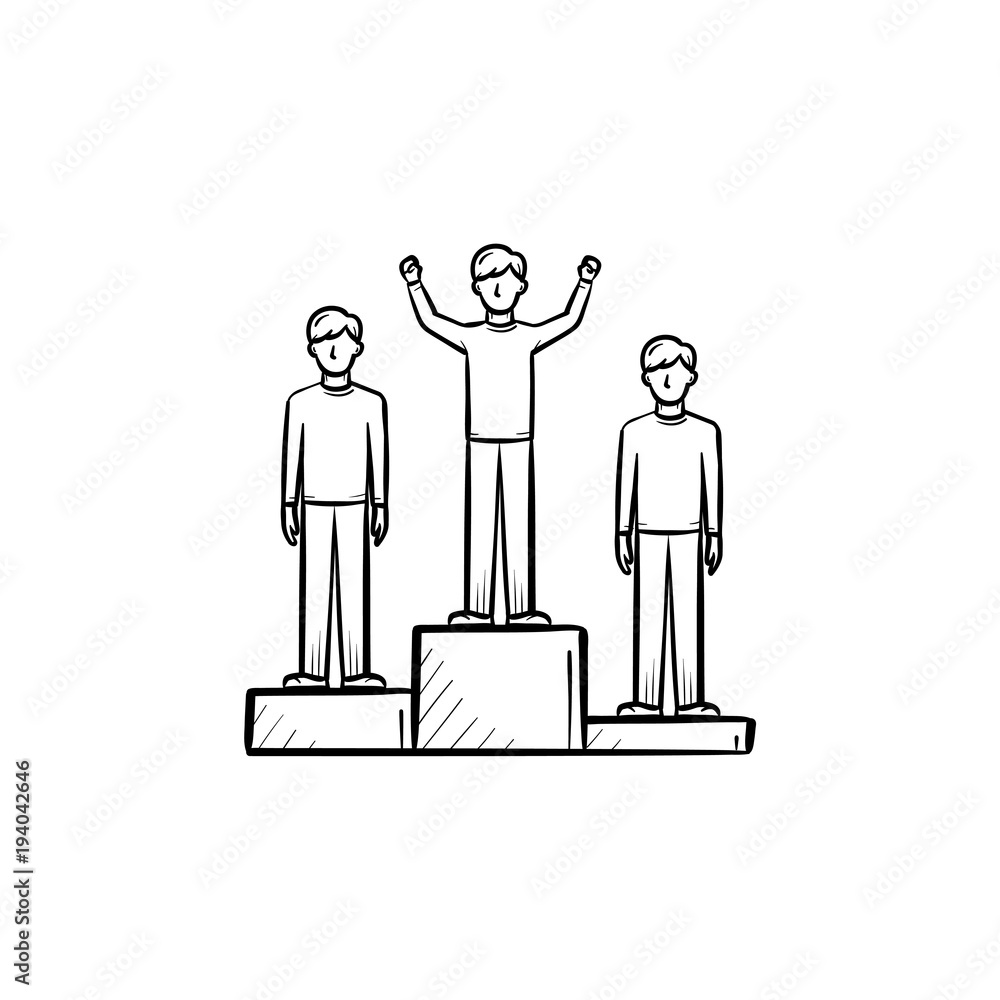Win medal team hand drawn outline doodle icon. Win podium sketch ...