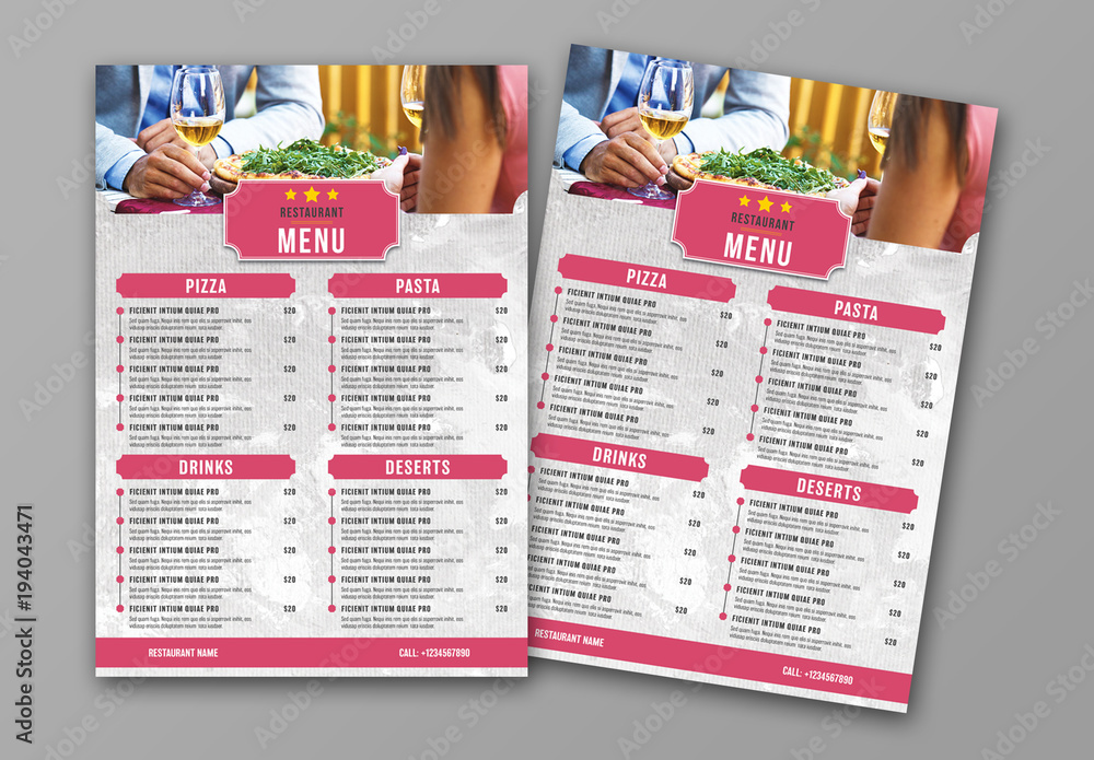 Grunge Texture Food Menu Layout 2 Stock Template | Adobe Stock