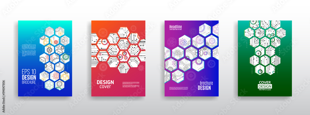 Abstract technology cover with hexagon elements. High tech brochure ...