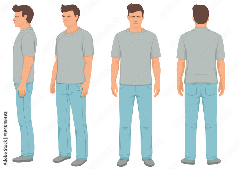 fashion man isolated, front, back and side view, vector illustration ...