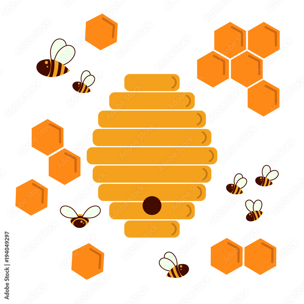 Icon bee hive and honeycomb. Hexagon natural honey structs and beehives ...