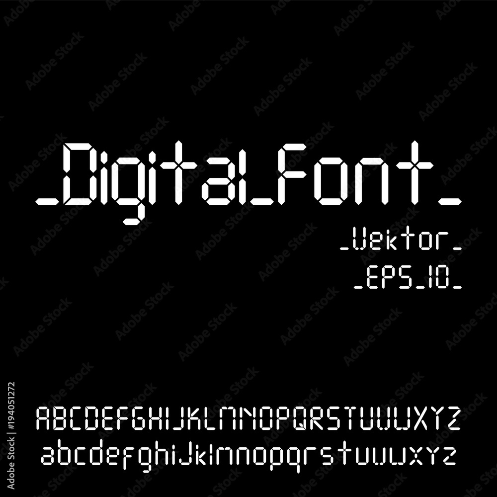 Digital font. Alarm clock letters. Numbers and letters set for a ...