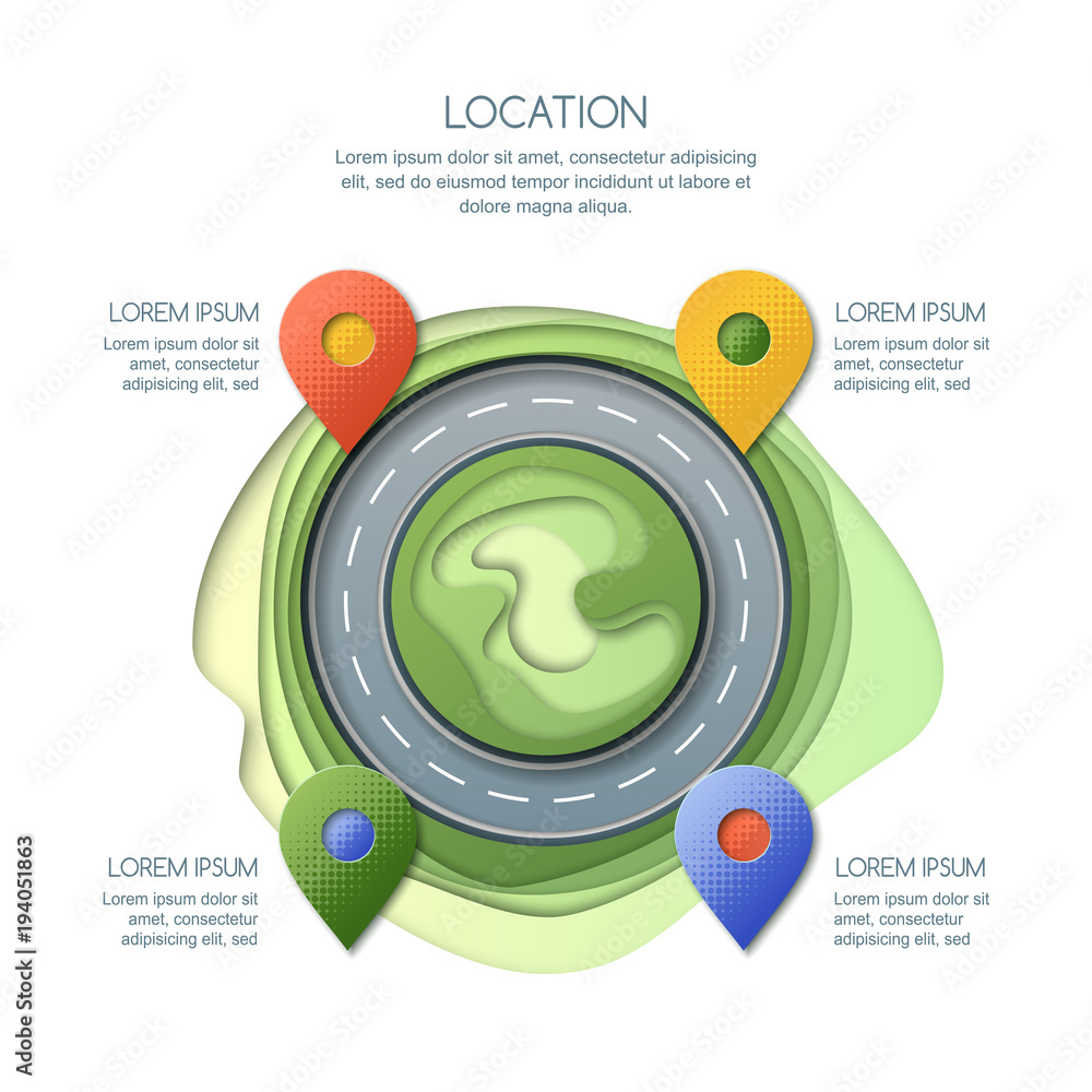 Road infographics template. Way location and GPS navigation concept ...
