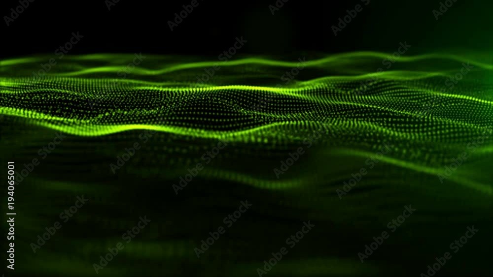 Digital abstract sparkling green color and light green particles wave ...