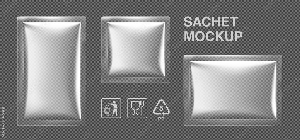 Template of blank sachet packaging for food, cosmetic and hygiene ...