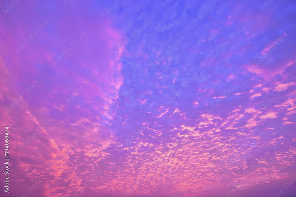 Fluffy pink clouds and violet sky. Feel fresh with the colors of the ...
