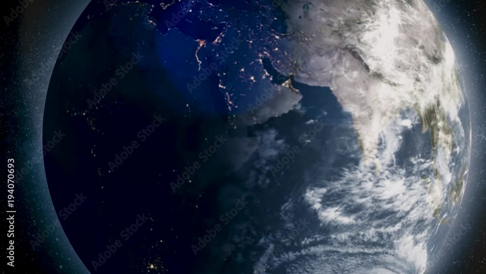 Planet earth with sun rising from space. The Earth from space showing ...