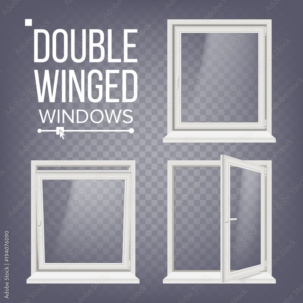 Plastic PVC Window Vector. Double-Winged. Opened And Closed. Front View ...