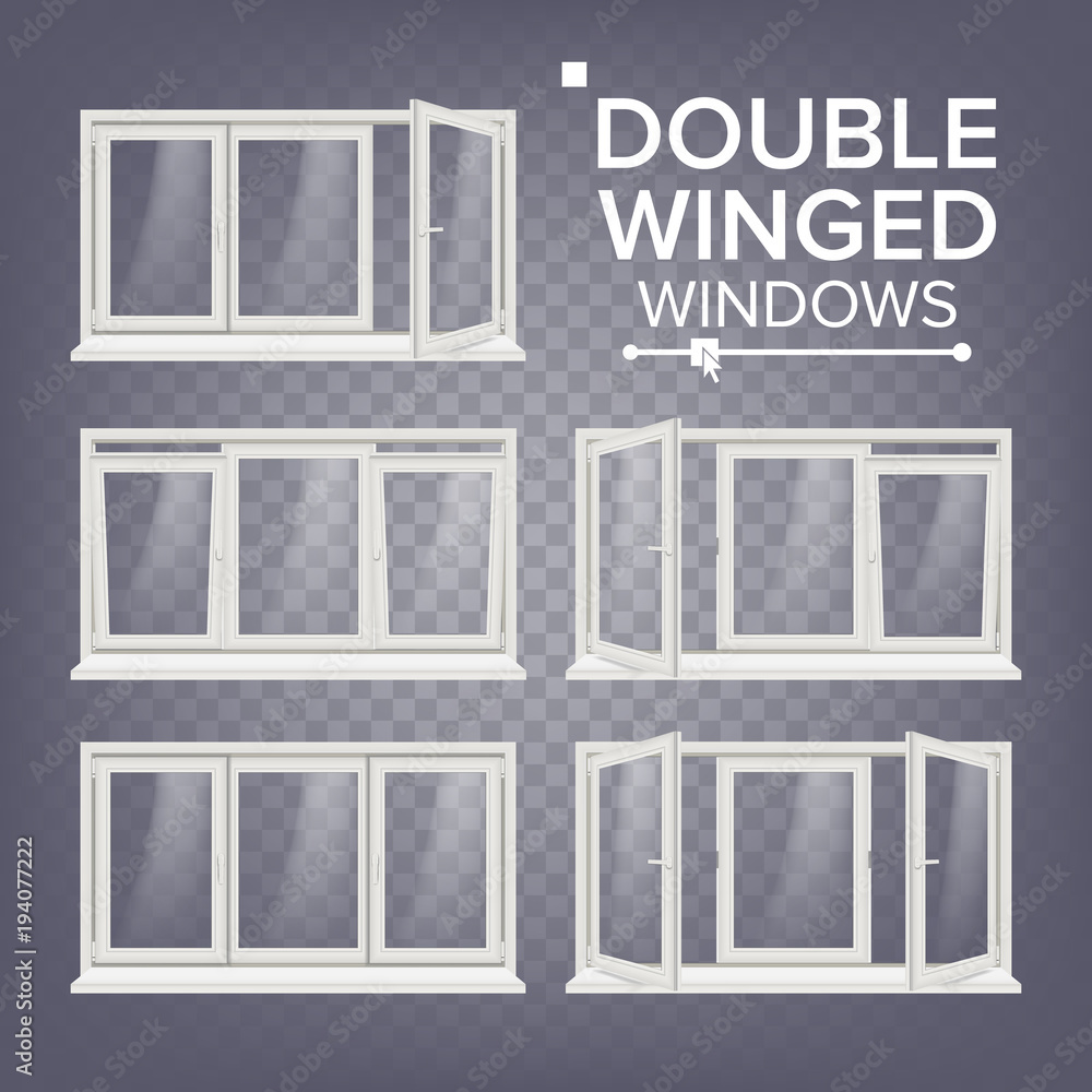 Plastic Window Vector. Double-Winged. White. PVC Windows. Plastic White ...