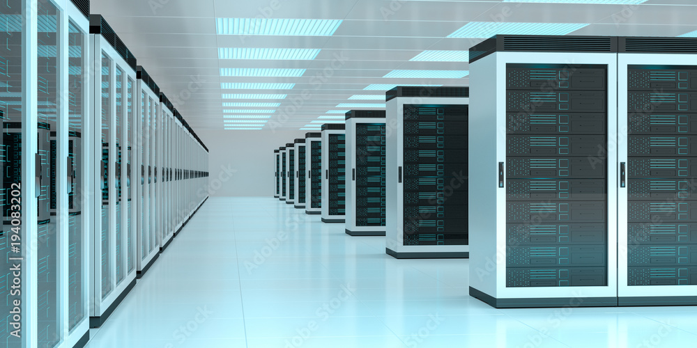 Server room center exchanging cyber datas 3D rendering Stock ...