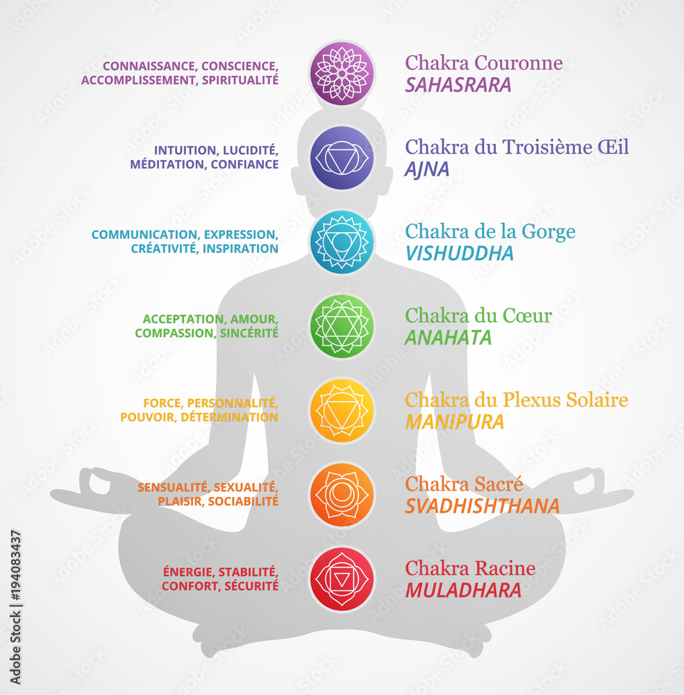 Les Sept Chakras et leurs significations Stock Vector | Adobe Stock