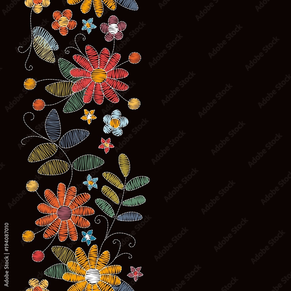 Embroidery seamless border with beautiful summer flowers. Design for ...