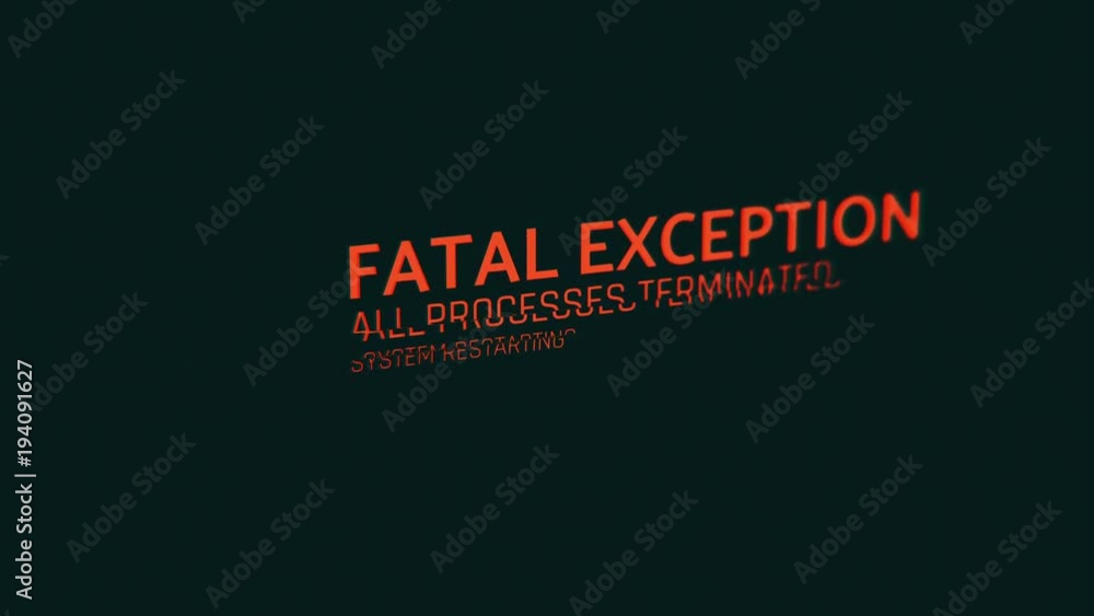 Fatal exception message zooming on screen, computer malfunction, hacking attack . Computer ...