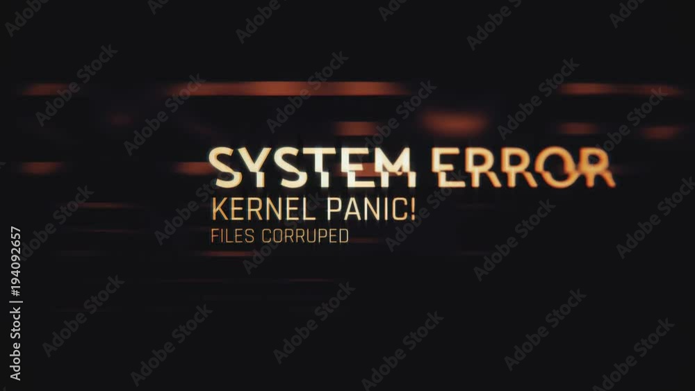 System error, kernel panic message flashing on screen, computer ...