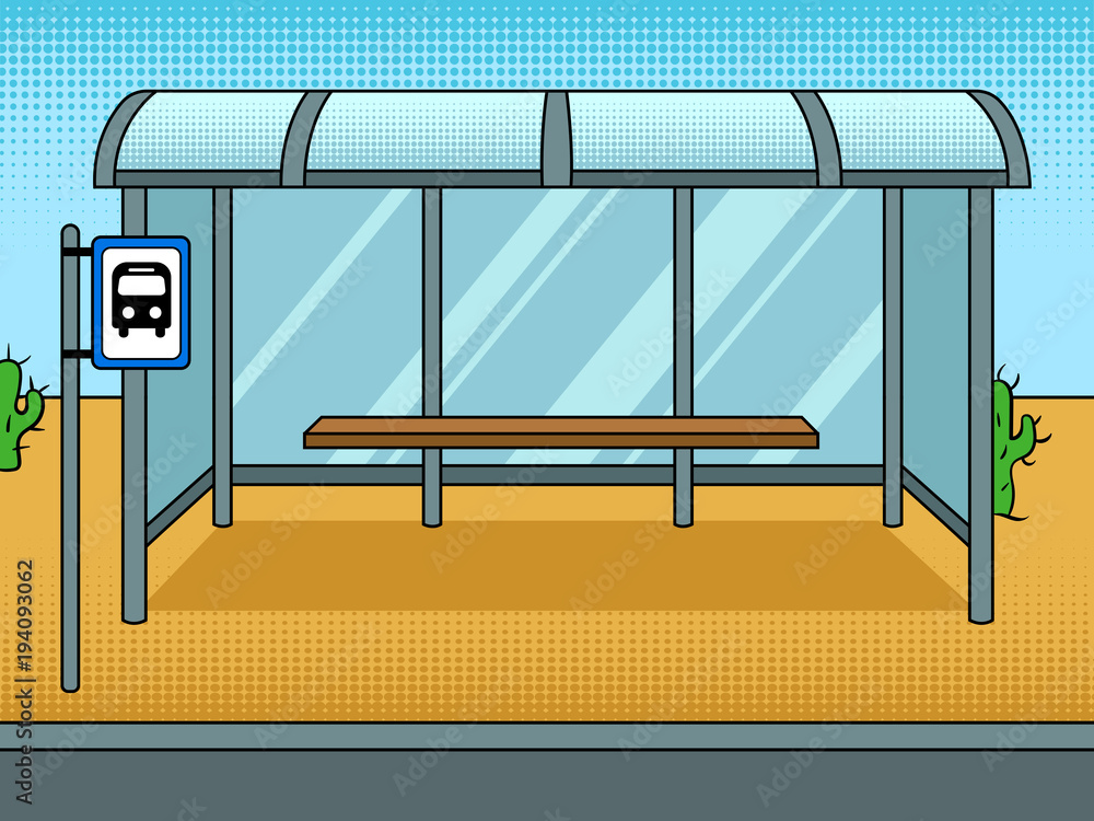 Bus stop cartoon pop art vector illustration Stock Vector | Adobe Stock