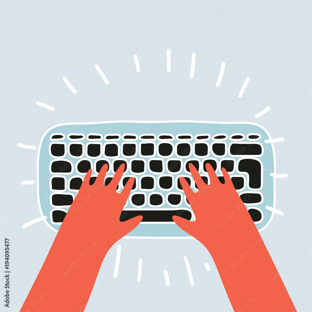 Cartoon hands on white keyboard and mouse of computer. Stock Vector ...