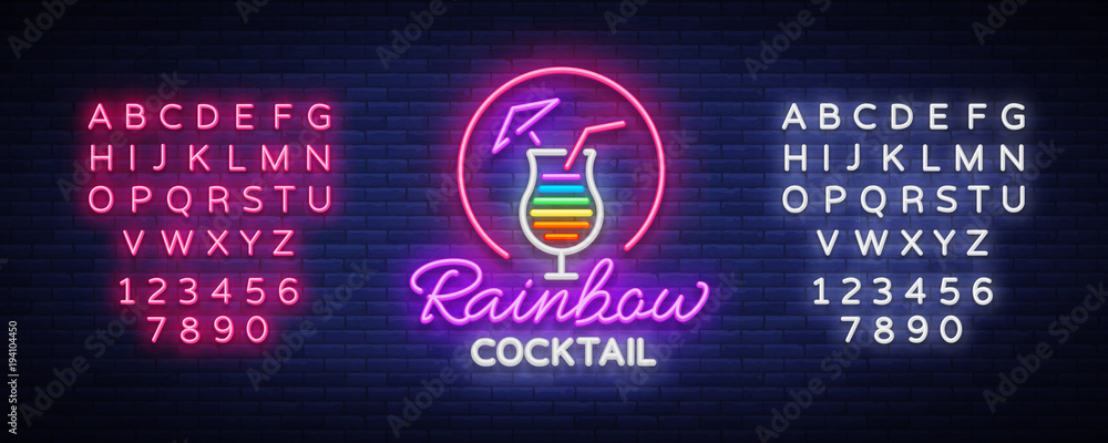 Cocktail logo in neon style. Rainbow Cocktail. Neon sign, Design ...