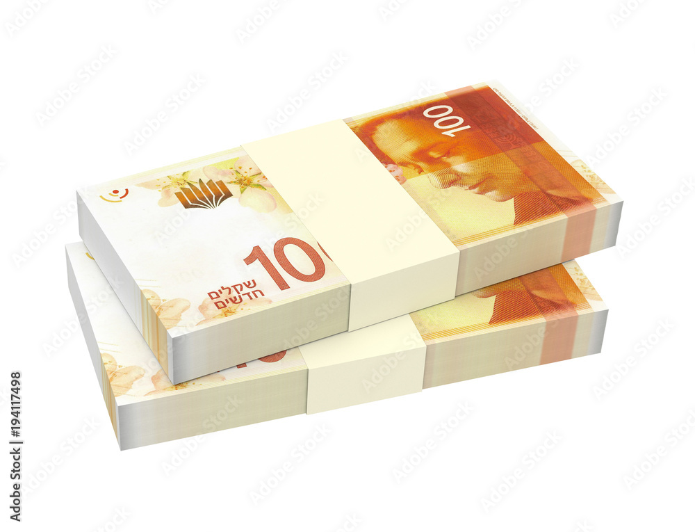 Israeli Shekel bills isolated on white with clipping path. 3D ...