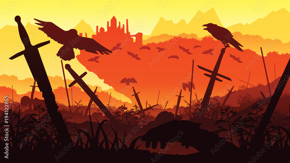 A high quality background of landscape with the fallen soldiers in the ...