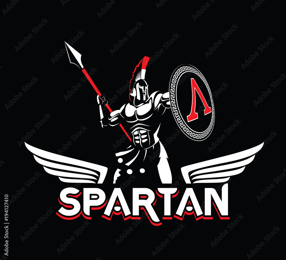 Spartan emblem in helmet and shield. Black-and-White logo Stock Vector ...
