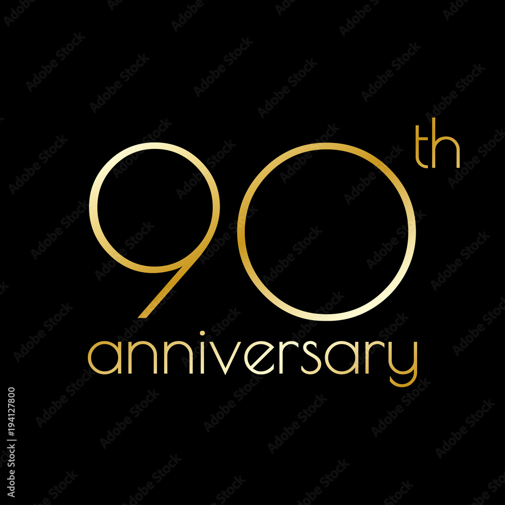 90th anniversary icon. 90 years celebrating and birthday golden logo ...