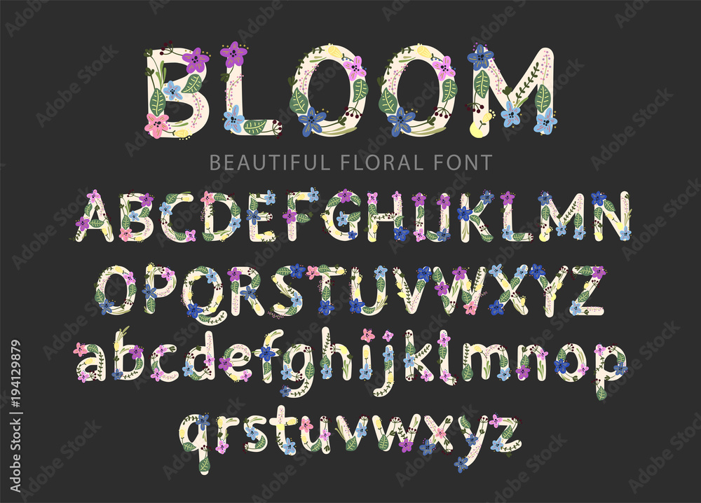 Vector colorful flower font. Vector illustration. Stock Vector | Adobe ...