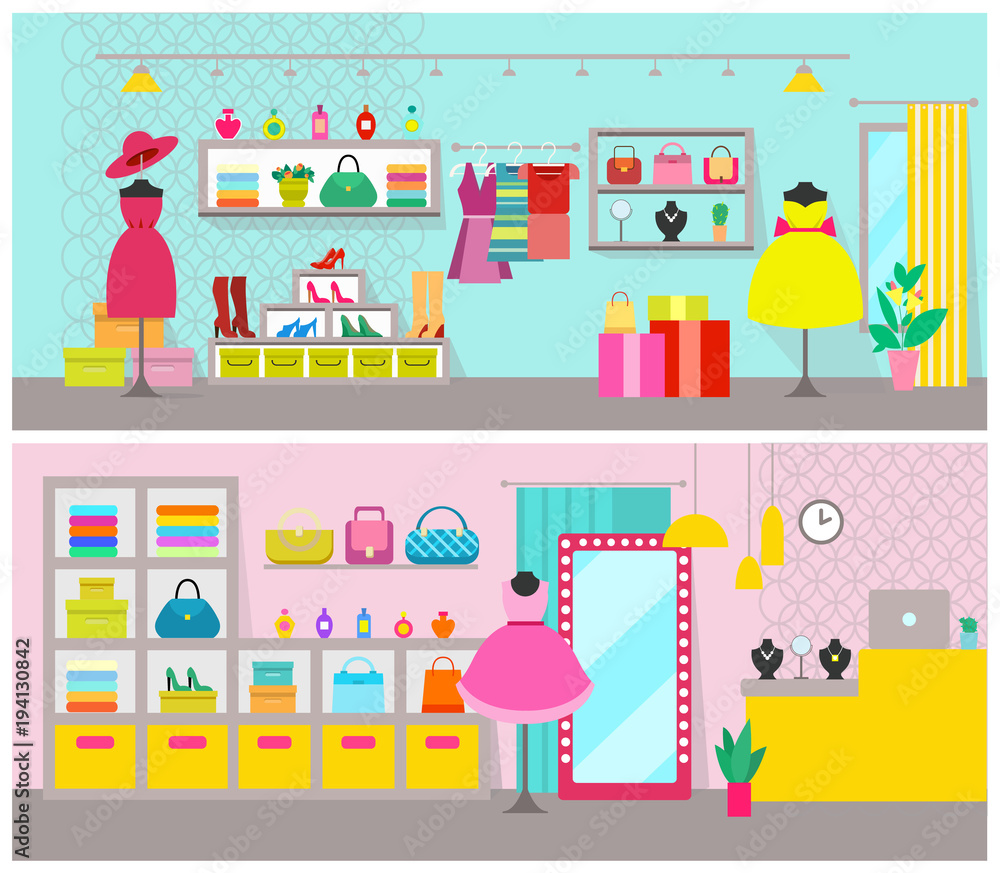 Clothing Store Posters Set Vector Illustration Stock Vector | Adobe Stock