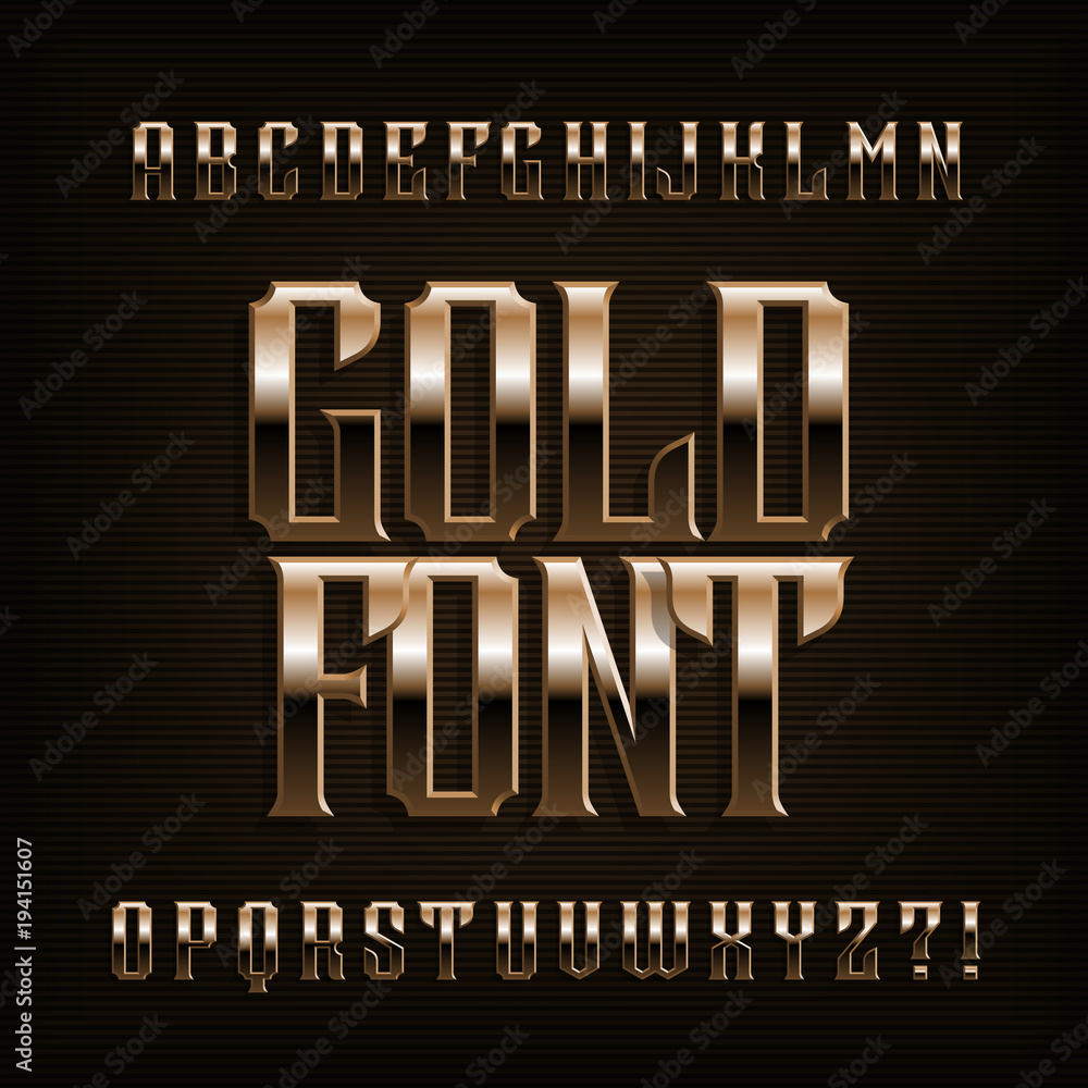 Gold alphabet font. Fantasy metal effect letters, numbers and symbols ...