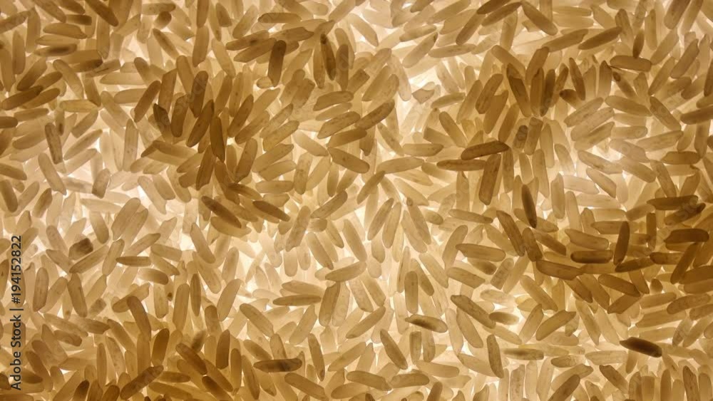 Amazing top view of transparent long-grain rice pile in flat lay close ...