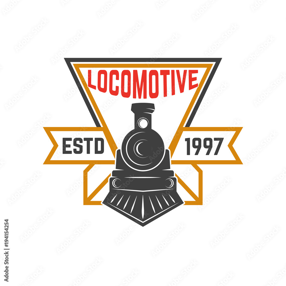 Emblem template with retro train. Rail road. Locomotive. Design element ...