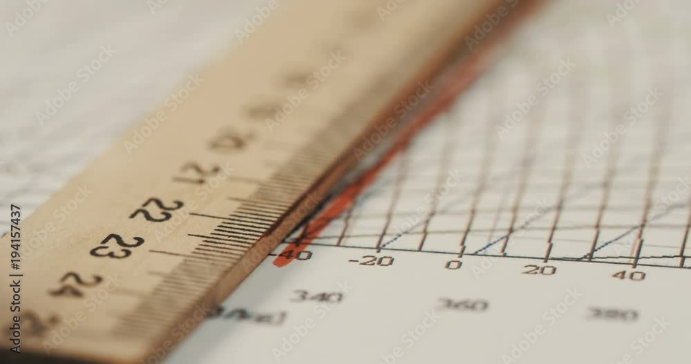 Macro of the marker drawing a red line with a ruler and marker on the ...