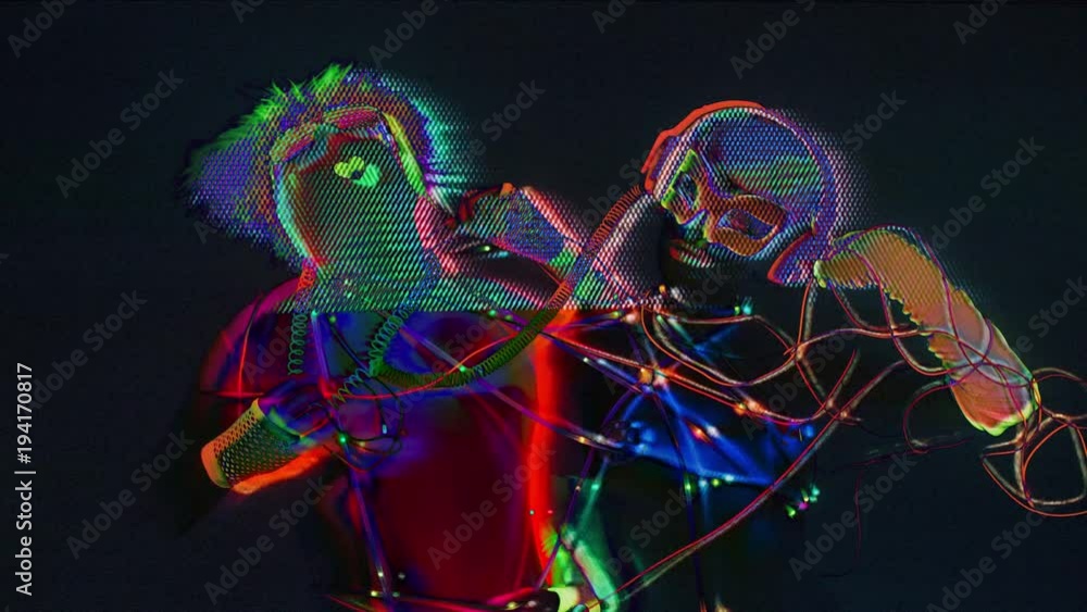 Vídeo do Stock: glow raver man and woman tied up together with led ...