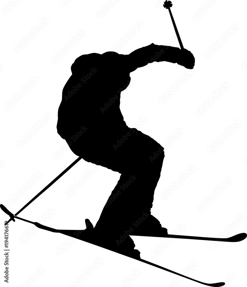 Freestyle skier. Black shape of skier during freestyle jump Stock ...