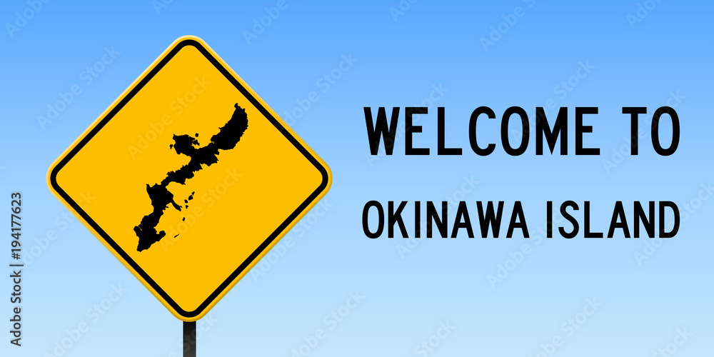 Okinawa Island map on road sign. Wide poster with Okinawa Island island ...