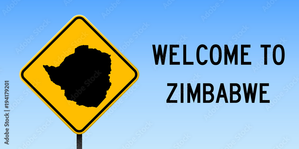 Zimbabwe map on road sign. Wide poster with Zimbabwe country map on ...