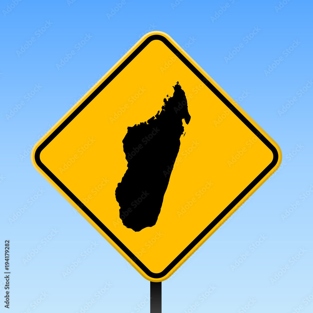 Madagascar map on road sign. Square poster with Madagascar country map ...