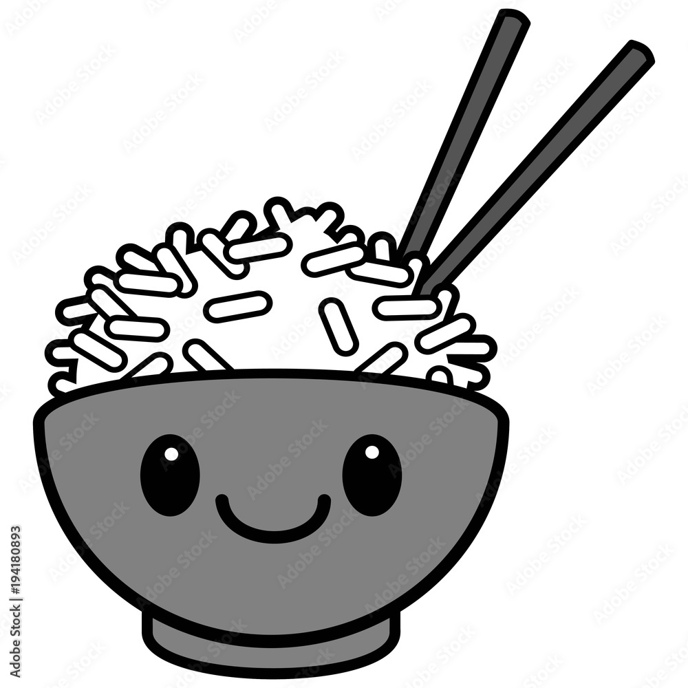 Kawaii Rice Bowl Illustration - A vector cartoon illustration of a cute ...