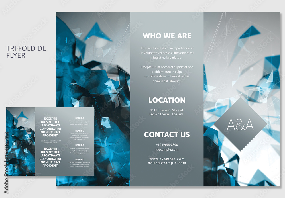 Blue Geometric DL Trifold Brochure Layout 1 Stock Template | Adobe Stock