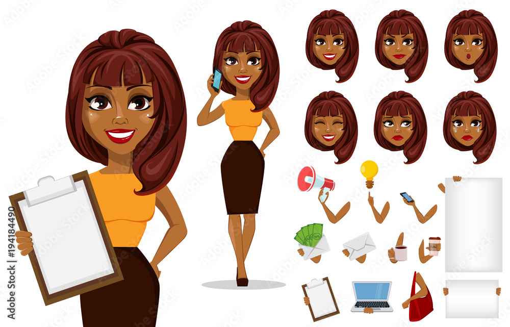 African American business woman cartoon character Stock Vector | Adobe ...