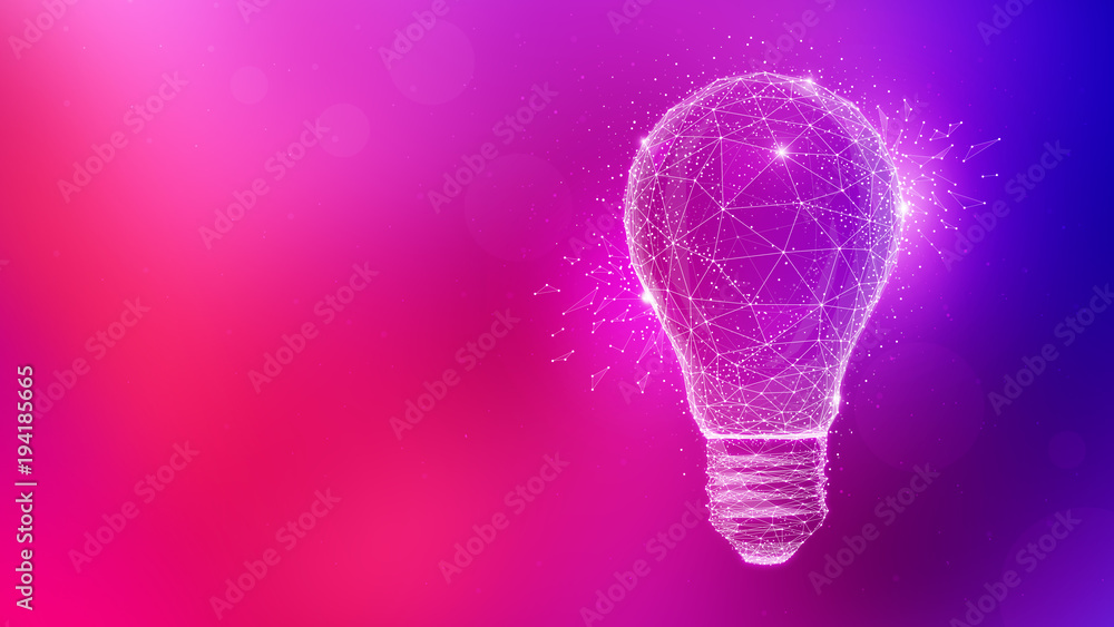 Polygon idea light bulb on blurred gradient multicolored background ...