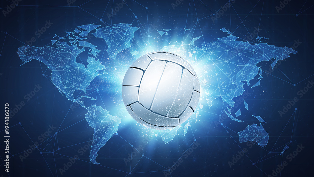 Volleyball Ball flying in white particles on the background of ...